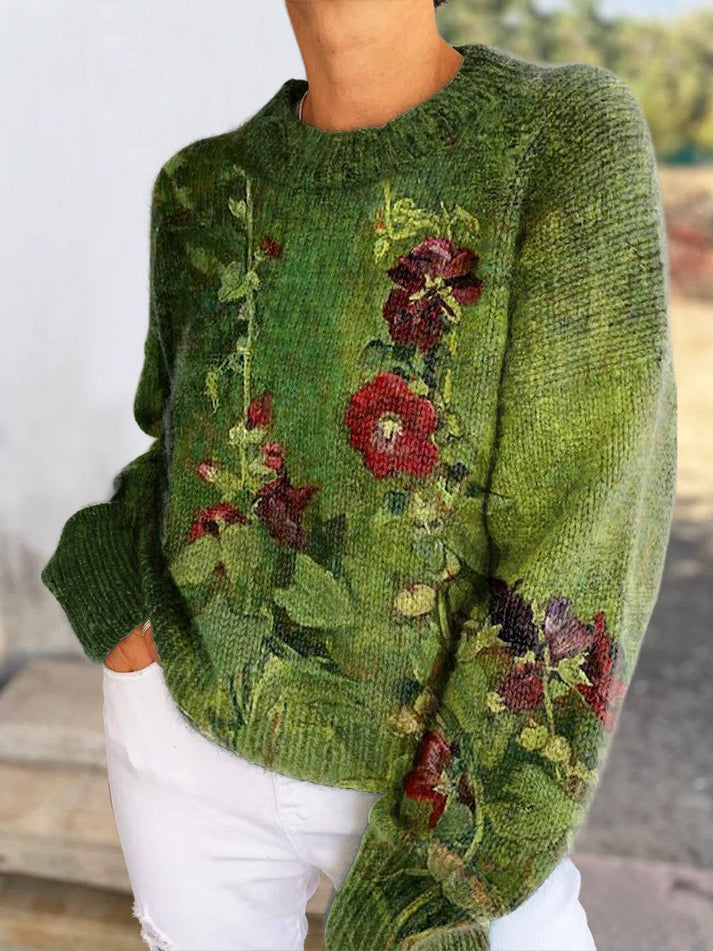 Women's Vintage Ethnic Floral Art Pattern Casual V-neck Pullover Knitt – WAKESECTION